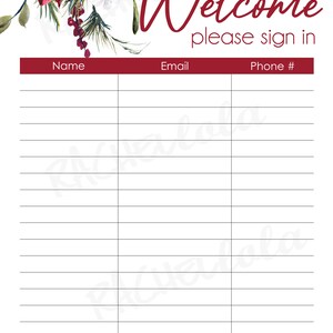 Printable Christmas Sign in Sheet, Holiday Real Estate Open House ...