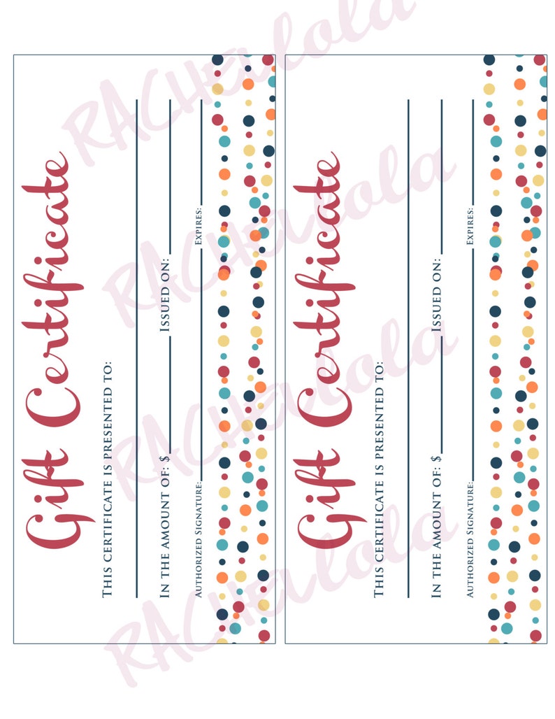 Polka Dot Printable Gift Certificate Template Photography - Etsy