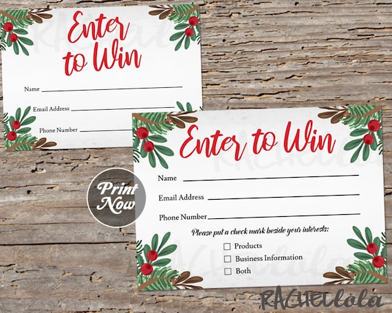 Christmas Raffle ticket template, Holiday Printable enter to win, Entry ...