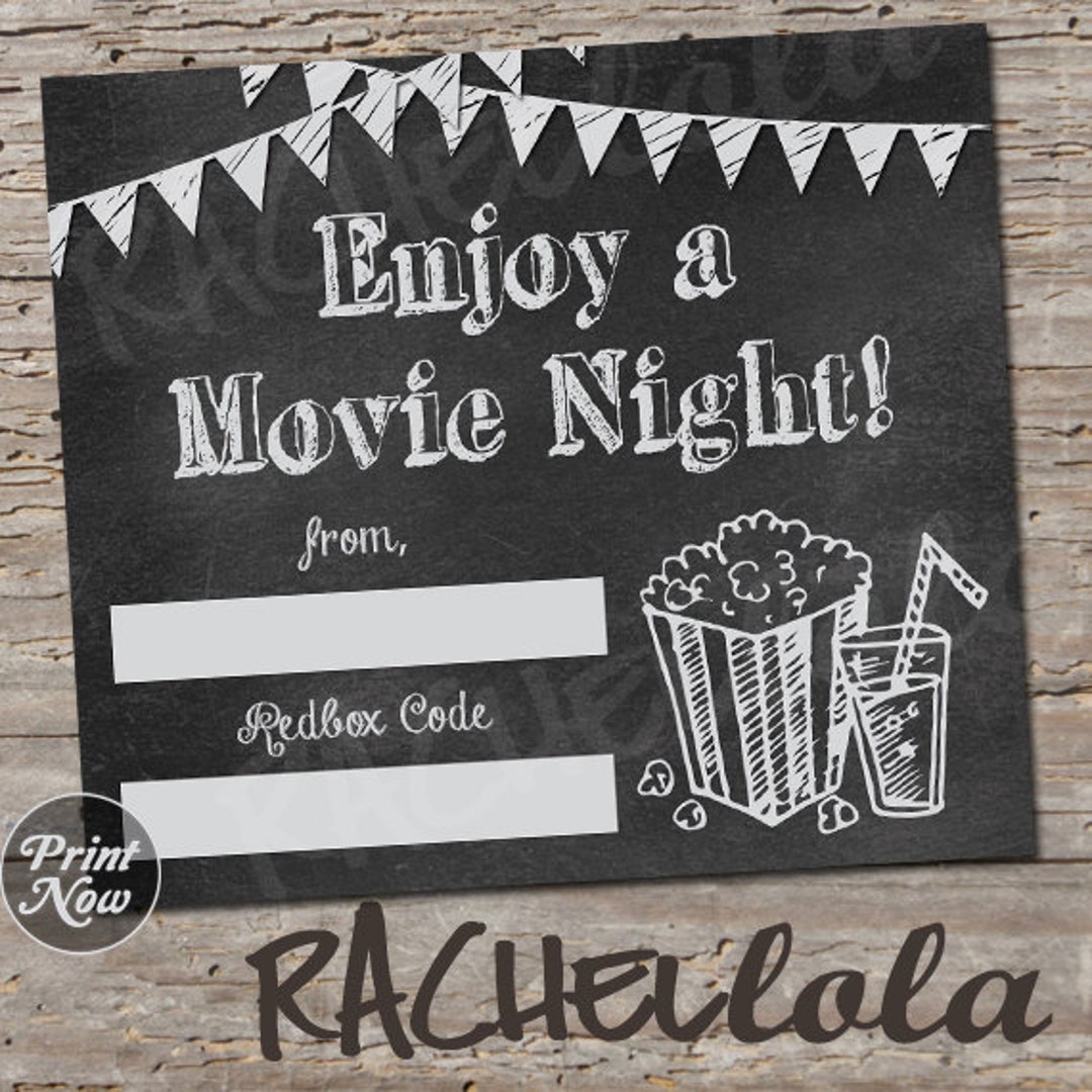 Chalkboard Redbox Code Neighbor Movie Night Gift Tag Teacher - Etsy