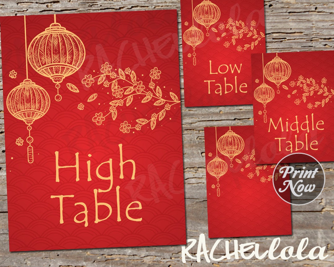 Chinese Lunar New Year Bunco Table Signs, High Low Middle Table Markers ...