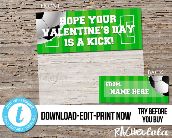 Soccer valentine bag topper, Valentine card for kids, Printable treat ...