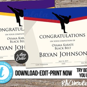 Editable Karate Award Certificate, Custom Printable Template, End of ...