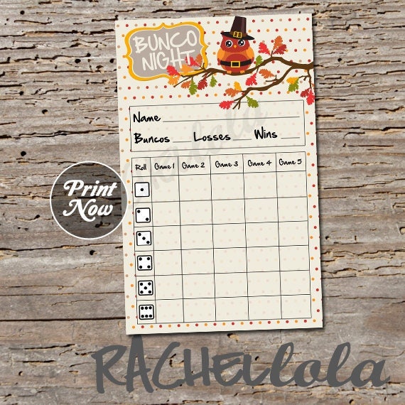 Thanksgiving Owl Bunco Score Card Score Sheet Fall Bunko - Etsy