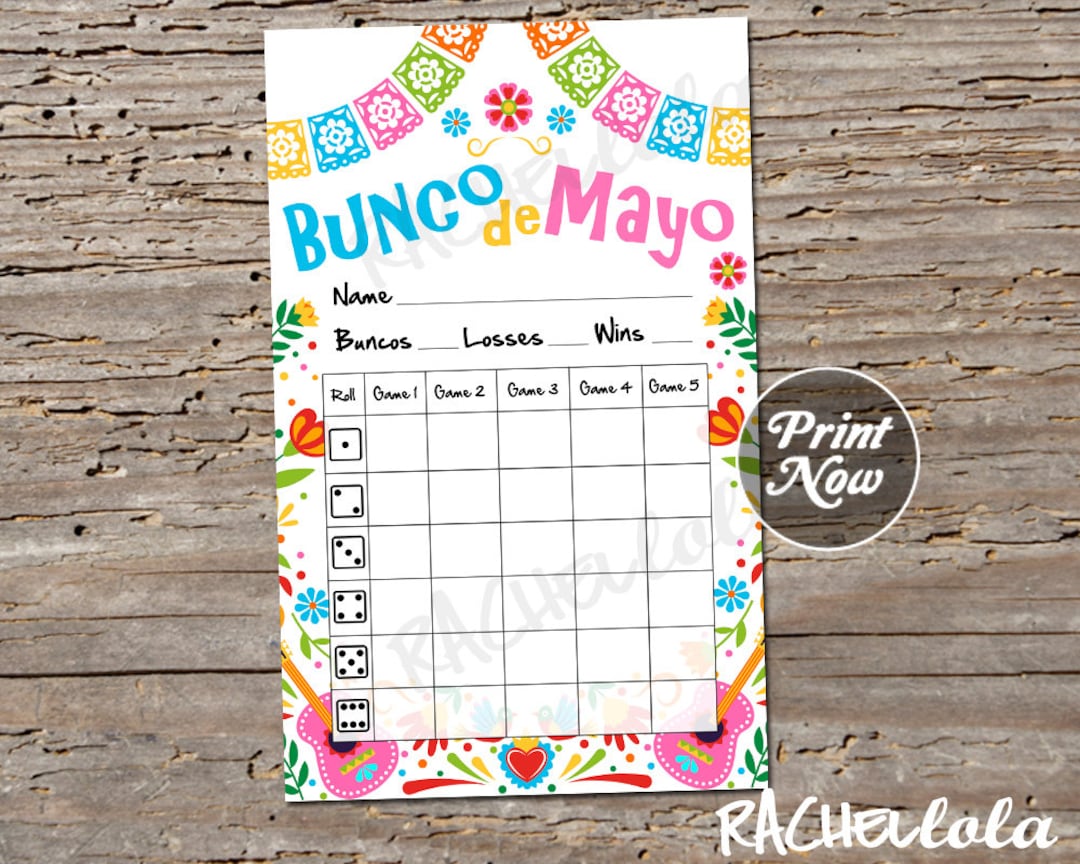Cinco De Mayo Bunco De Mayo Fiesta Bunco Score Card Score Sheet May