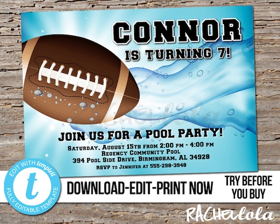 Editable Football Pool Party, Birthday Invitation, Printable template ...