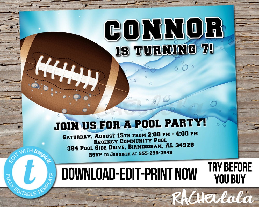Editable Football Pool Party Birthday Invitation Printable - Etsy