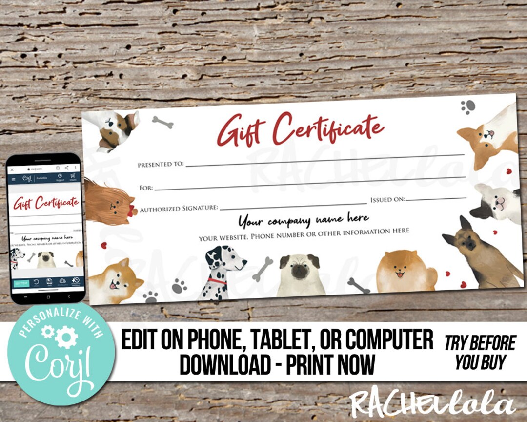 Pet Gift Certificate, Printable Fillable Template, Dog Boarding, Cat ...