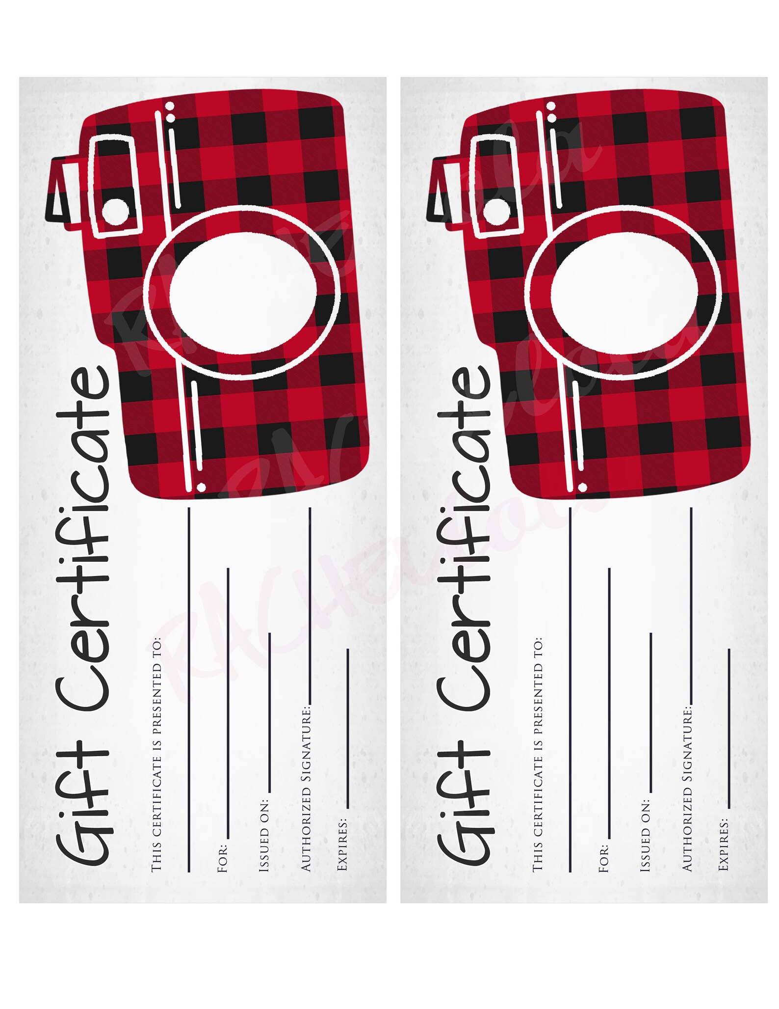 Red Buffalo Plaid Photography Gift Certificate Printable - Etsy