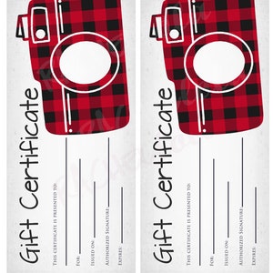 Red Buffalo Plaid Photography Gift Certificate Printable - Etsy