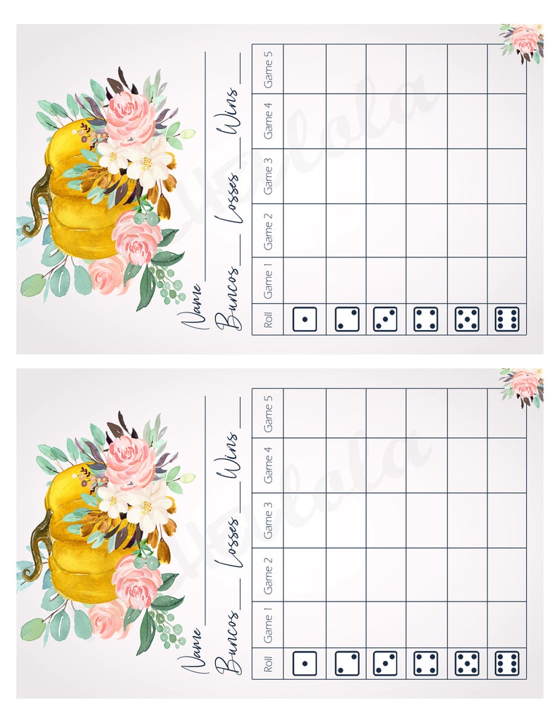 Flower Pumpkin Bunco Score Card Fall Halloween Score Sheet - Etsy