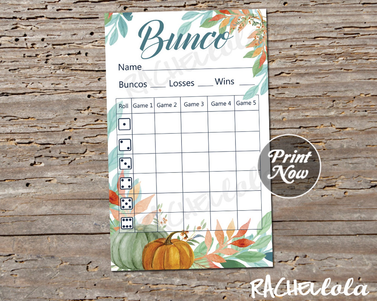 Fall Bunco Score Sheet Thanksgiving Halloween October - Etsy