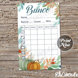 Fall Bunco Score Sheet, Thanksgiving, Halloween, October, November ...