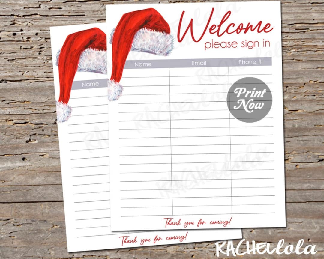 Printable Christmas Sign in Sheet, Santa Pictures, Santa Breakfast ...