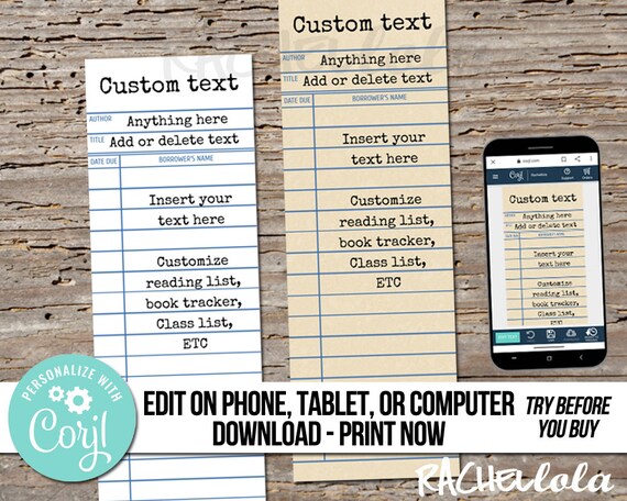 Editable custom Library Card bookmark, Printable Template, Thank You ...