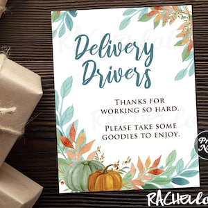 Fall Delivery Driver Thank You, Printable Snack Sign, Thanksgiving ...