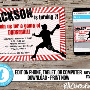 Editable Dodgeball Birthday Party Invitation, Printable Template ...
