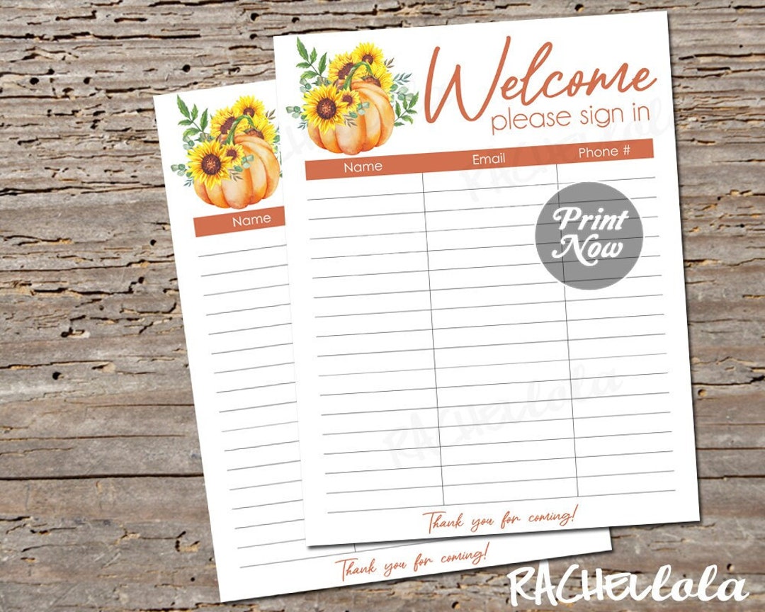 Printable Fall Sign in Sheet for Customers & Clients Real - Etsy