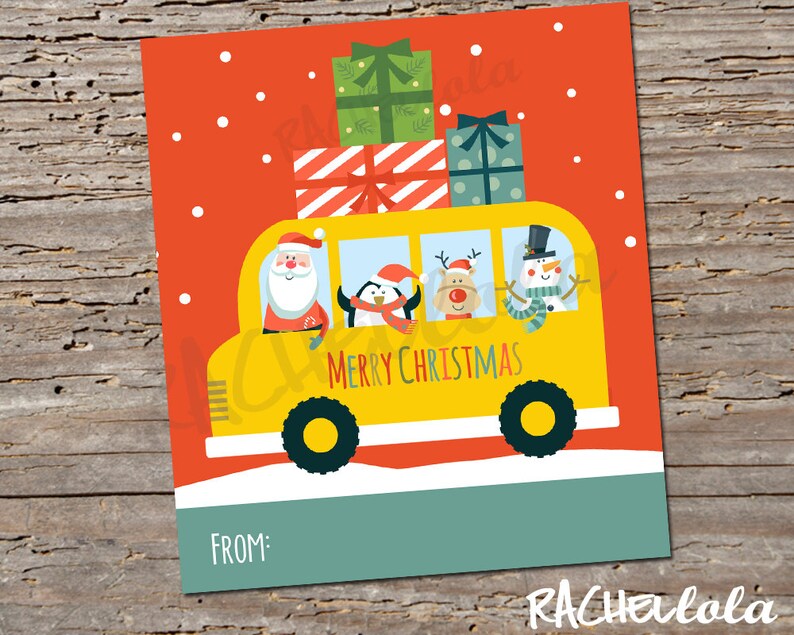 Merry Christmas School bus driver Gift Tag printable Sticker | Etsy