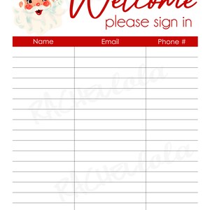 Printable Christmas Sign in Sheet, Santa Pictures, Breakfast With Santa ...