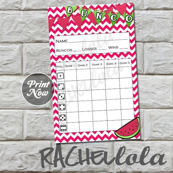 Watermelon Bunco score card, Score sheet, bunko party, scorecard ...
