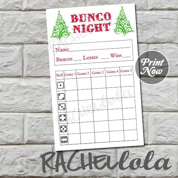 Christmas tree bunco score card, score sheet, winter bunko party ...