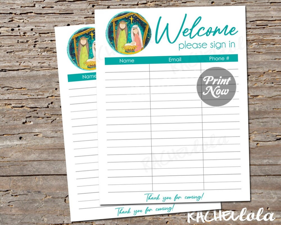 Printable Christmas Sign in Sheet, Church Volunteer Check In, Holiday ...