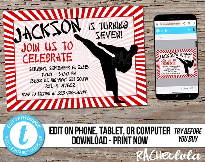 Editable Karate Birthday Party Invitation Template, Tae Kwon Do ...