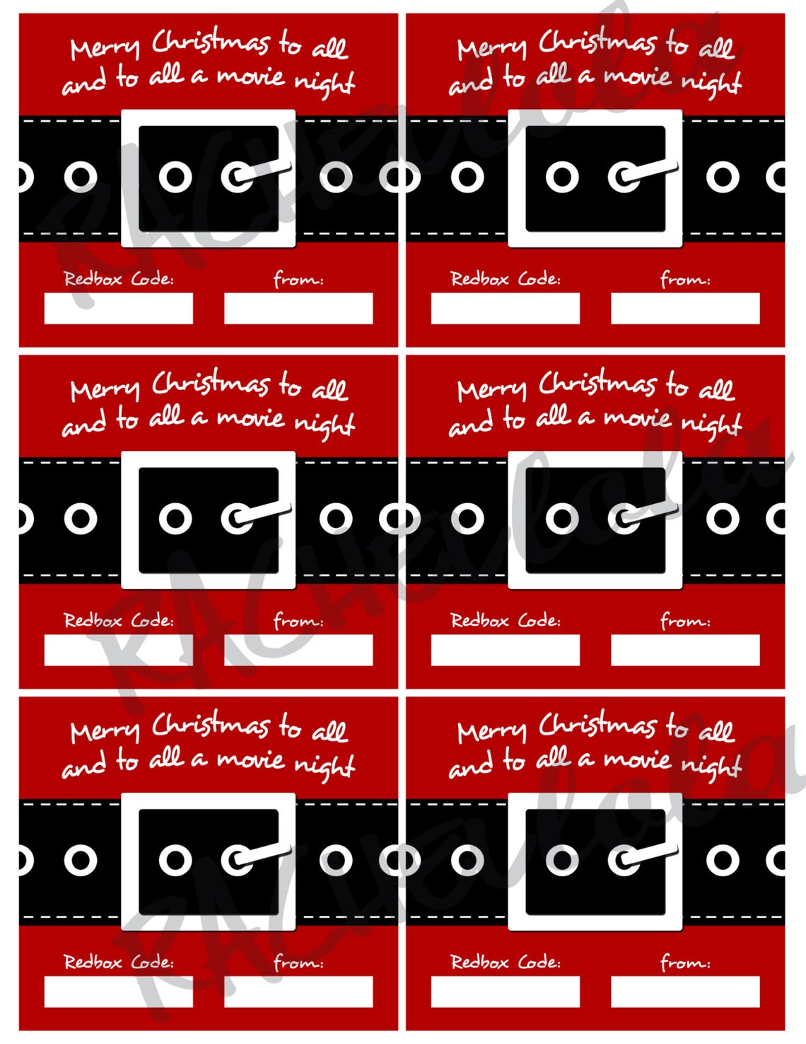 Christmas Redbox Code Santa Suit Teacher Movie Night Gift | Etsy