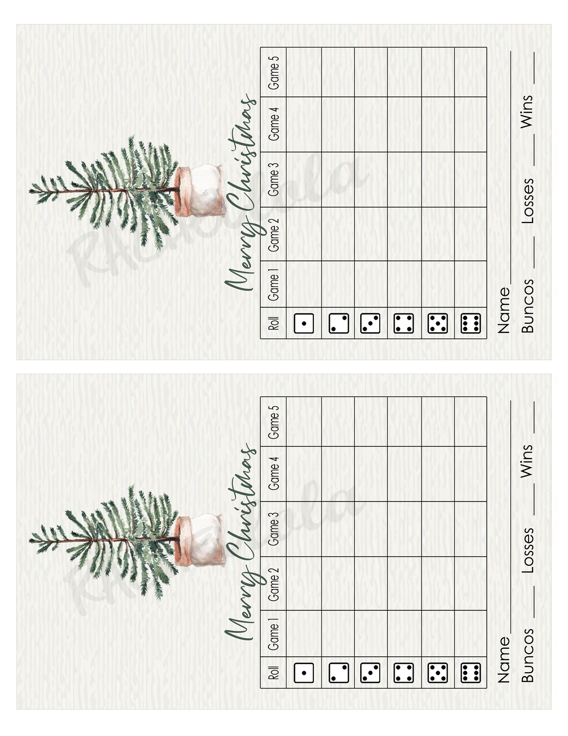 Christmas Tree Bunco Score Card, Score Sheet, Winter Bunko Party ...