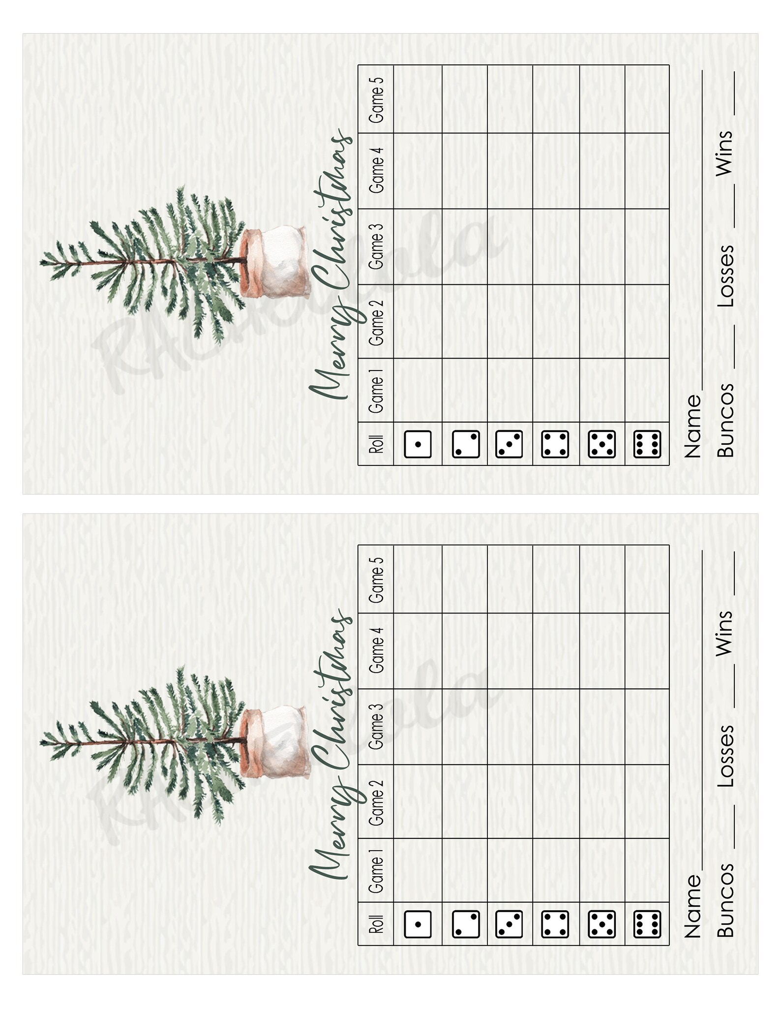 Christmas Tree Bunco Score Card, Score Sheet, Winter Bunko Party ...