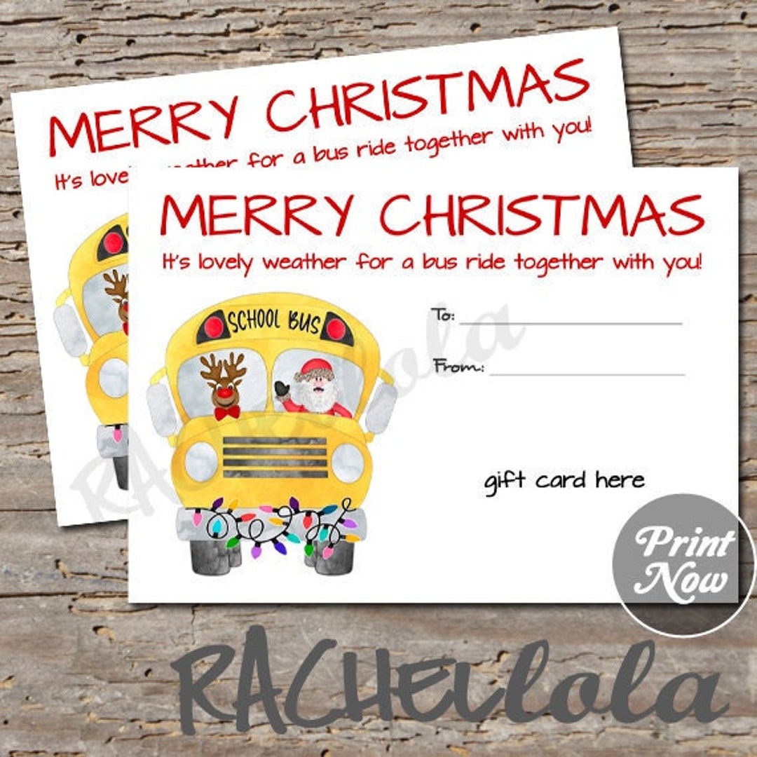 Printable Christmas Gift Card Holder, School Bus Driver, Holiday Thank ...