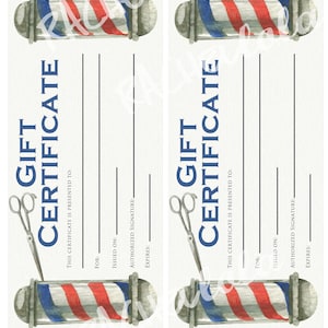 Barber Gift Certificate, Printable Fillable Template, Mens Hair Salon ...