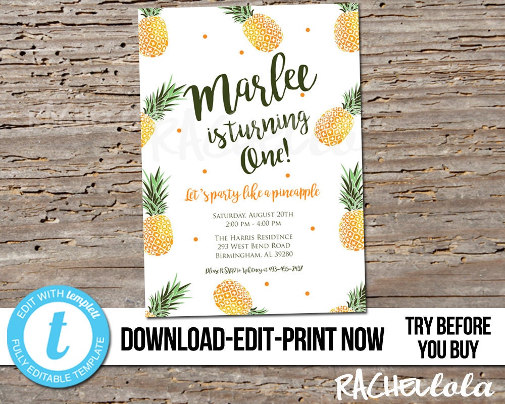 INSTANT DOWNLOAD Pineapple Invitation Party Like a Pineapple Invitation ...