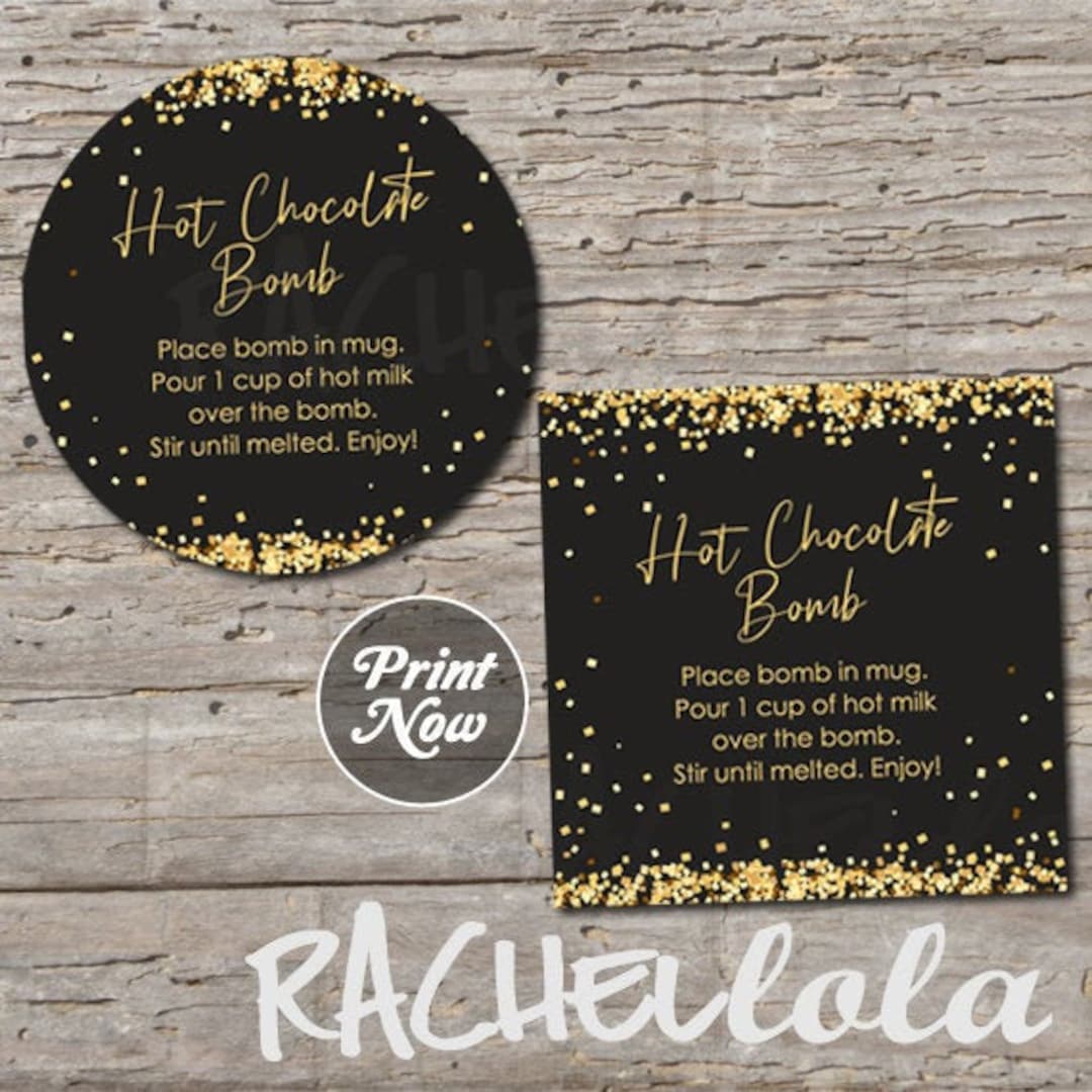 Hot Chocolate Bomb Gift Tag Gold Glitter & Black Printable - Etsy