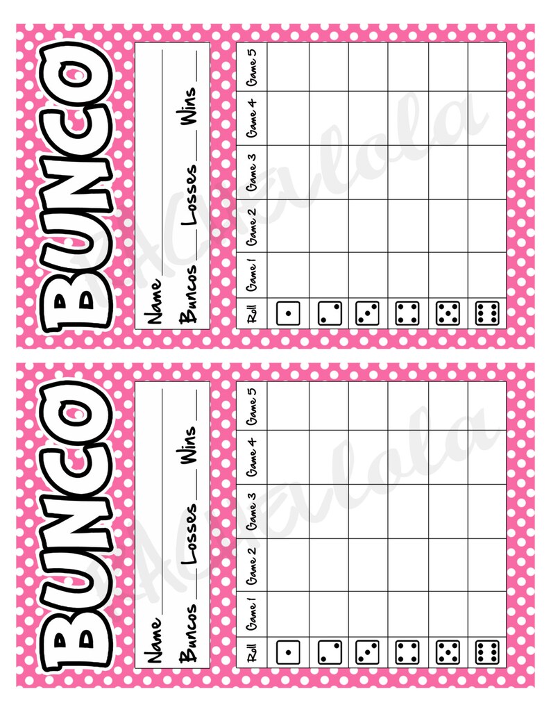 Pink Polka Dot Bunco Score Card Score Sheet Bunko Party - Etsy