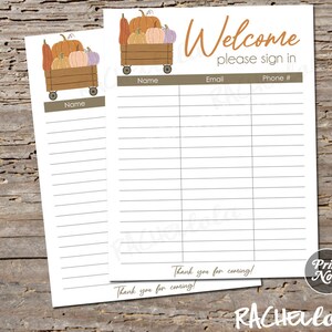 Printable Fall Sign in Sheet for Customers & Clients, Autumn Pumpkins ...