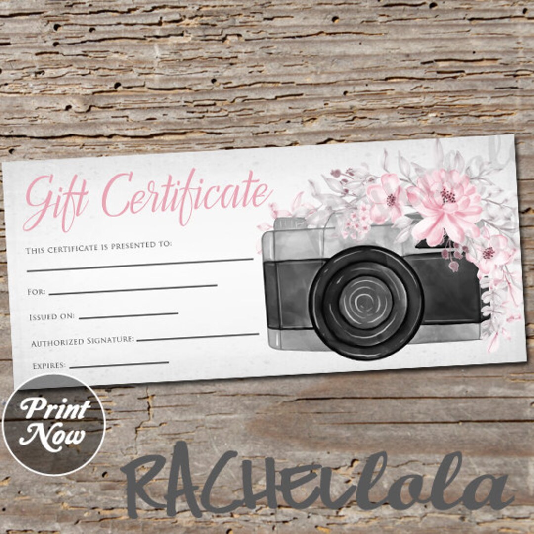 Printable Photography Gift Certificate Pink Template, Mother's Day ...