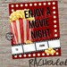 Movie Night Gift Tag, Popcorn, Movie Ticket, Teacher Last Minute Gift ...