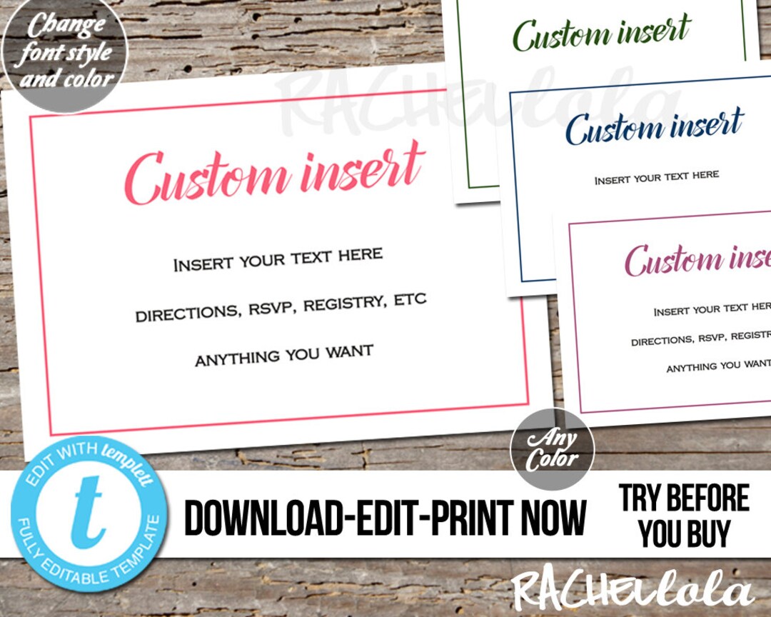 Invitation Insert, Simple Printable Template, Thank You, Detail, RSVP ...