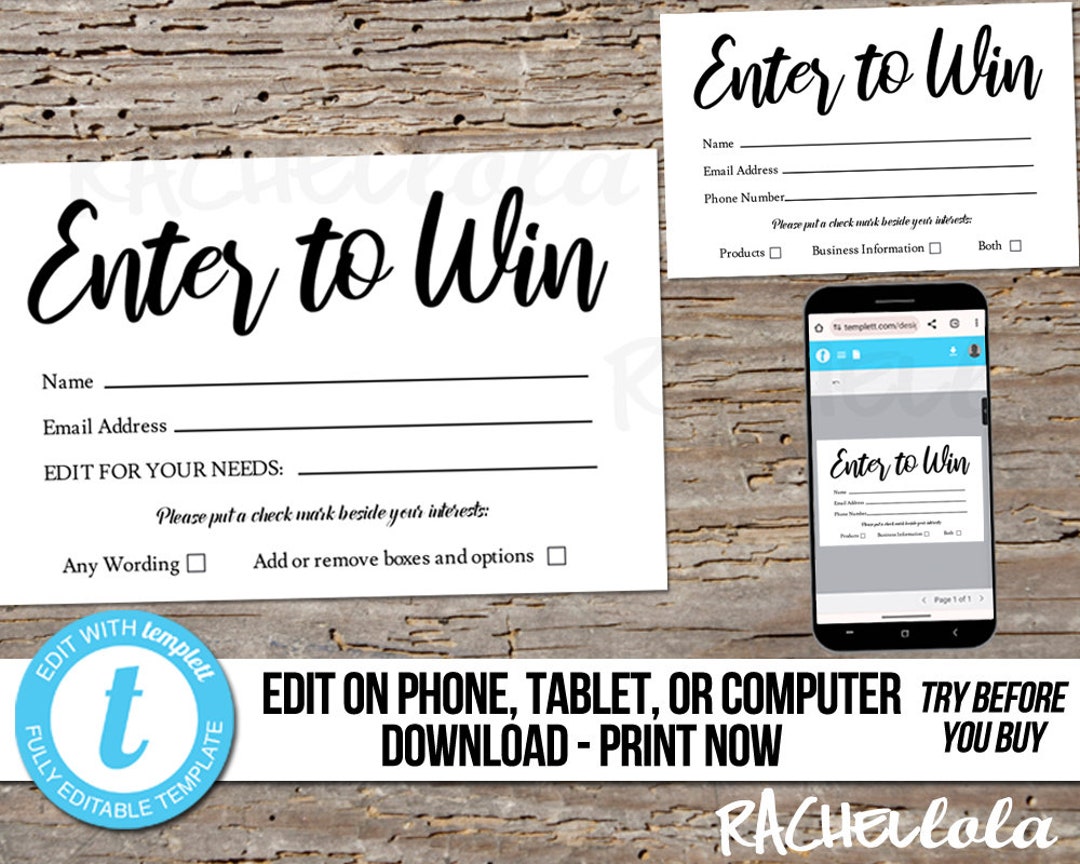 Editable Raffle Ticket Template, Printable Door Prize Entry Form, Enter ...