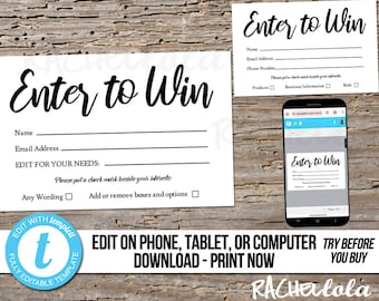 Raffle Ticket Template, Printable Door Prize Entry Form, Enter to Win ...
