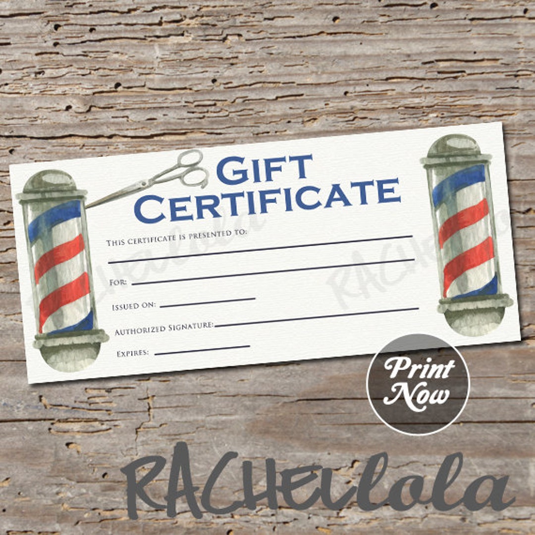 Barber Gift Certificate Printable Fillable Template Mens Hair Salon 