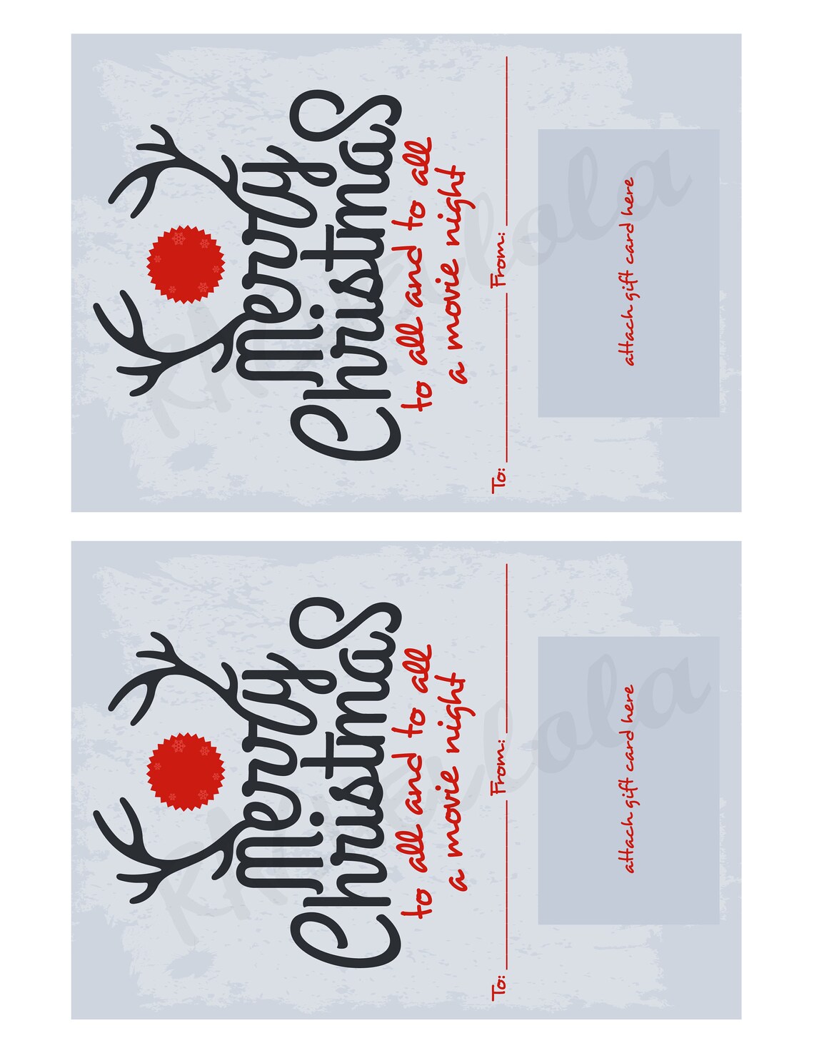 Printable Christmas Movie Night Gift Card Holder Antler Merry | Etsy