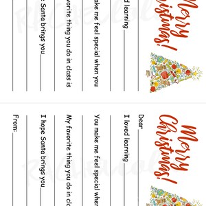 Christmas Card for Teacher, Thank You Note Printable, Kids, School ...