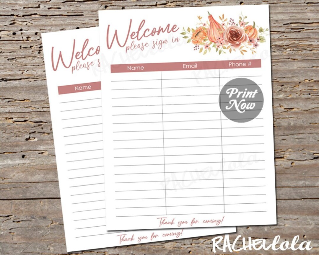 Printable Fall Sign in Sheet for Customers & Clients, Real Estate Open ...