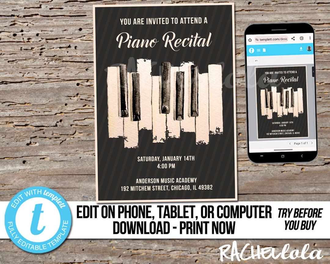 Editable Piano Recital Invitation, Printable Template, Senior Concert ...