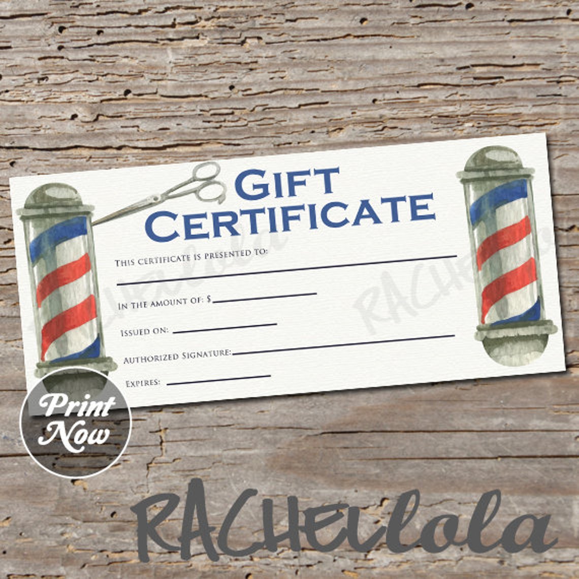 Printable Barber Shop Gift Certificate Template Mens Hair Etsy