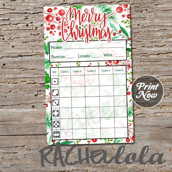 Christmas Bunco Score Card Holly Score Sheet Bunko Party Scorecard 
