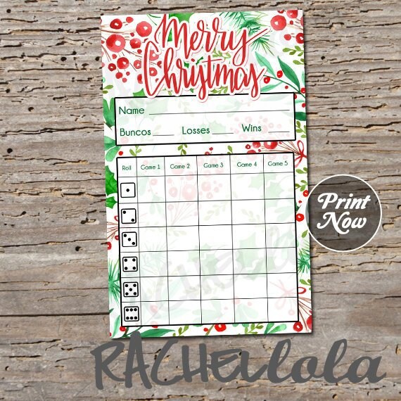 Christmas Bunco Score Card Holly Score Sheet Bunko Party Etsy